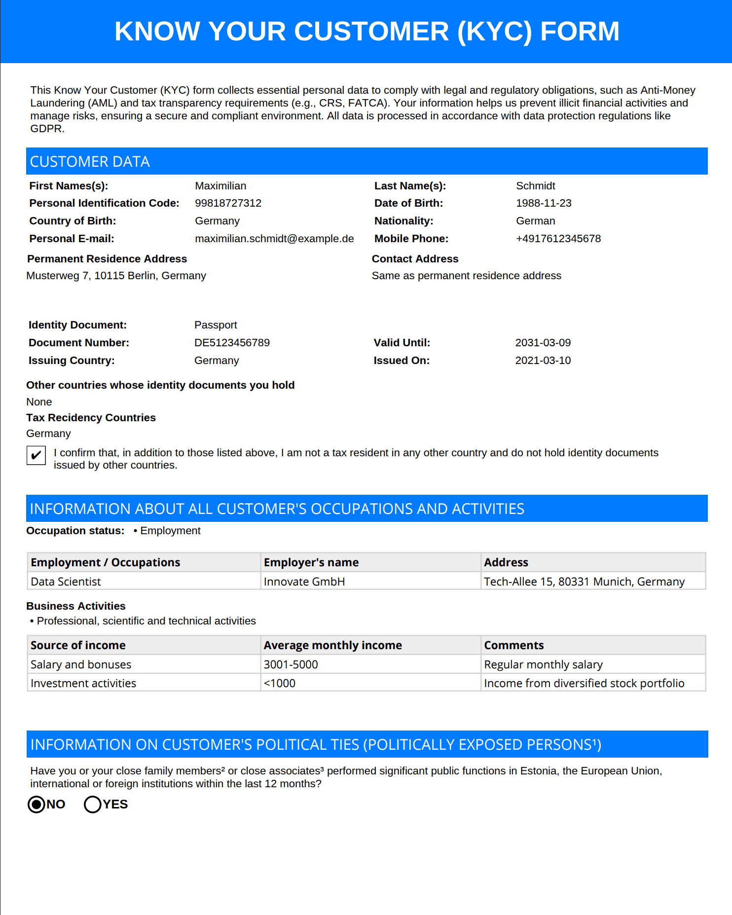 Know Your Customer Forms - PDF Generator API