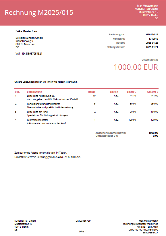 German Invoice Template (ZUGFeRD) - PDF Generator API
